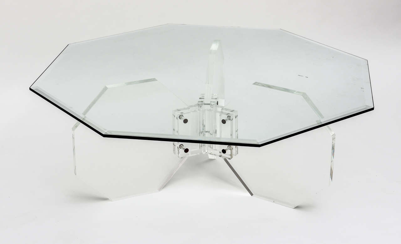 Midcentury Octagonal Lucite and Glass Cocktail Table at 1stDibs