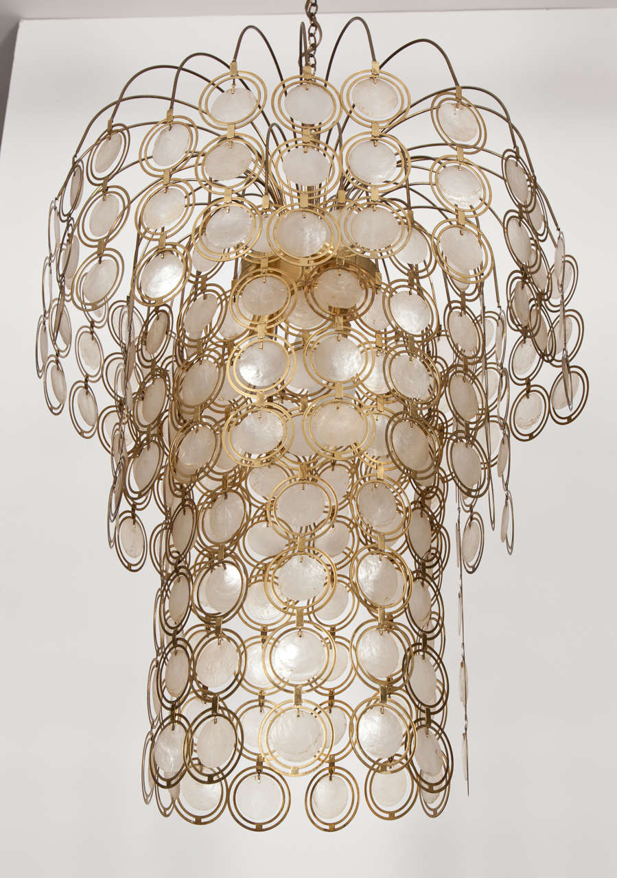 Brass and Abalone Shell Chandelier at 1stDibs