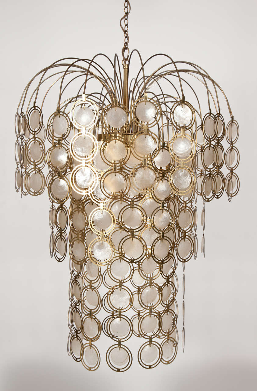 Brass and Abalone Shell Chandelier at 1stDibs