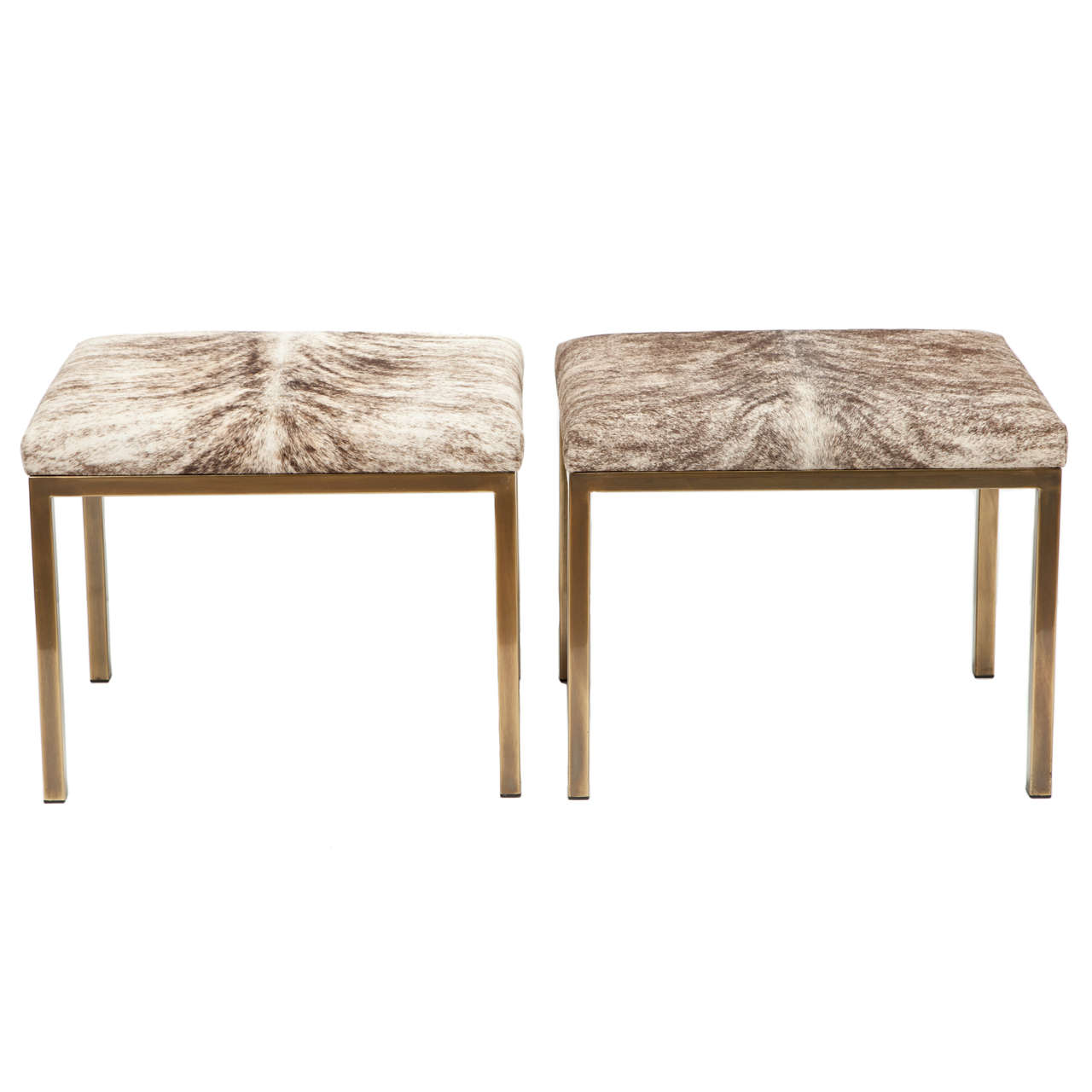 Pair of Brass and Hide Benches by Mastercraft at 1stDibs