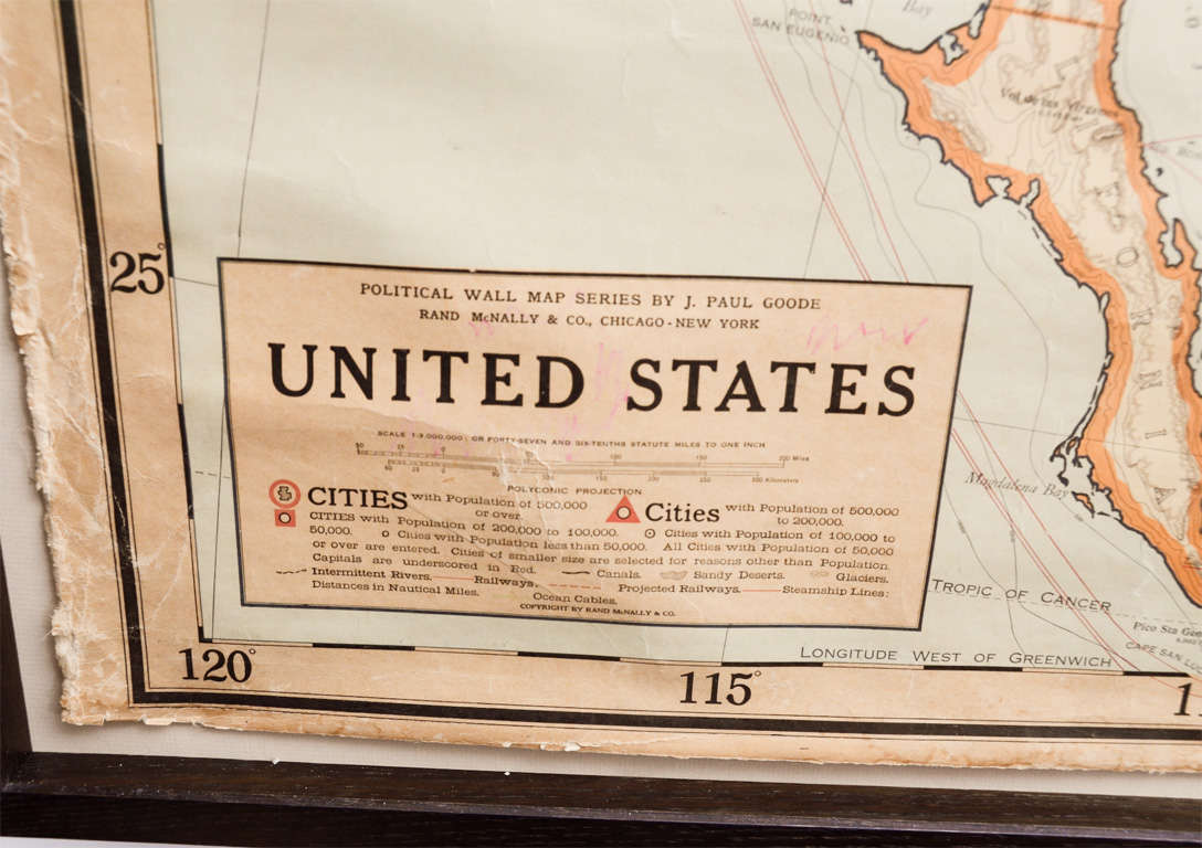 Framed Rand McNally Political Wall Map by J. Paul Goode at 1stDibs ...
