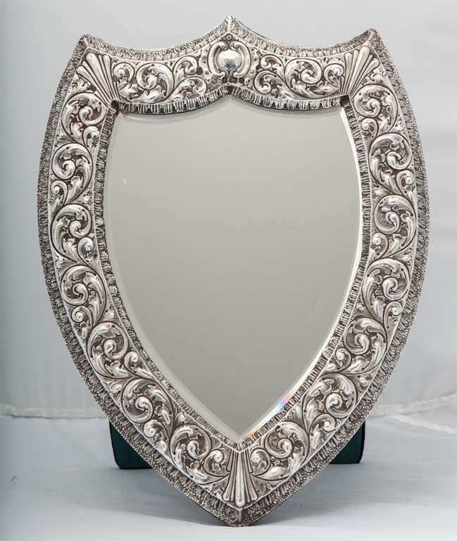 Unusual Large Sterling Silver Victorian Shield-Shaped Table or Vanity ...