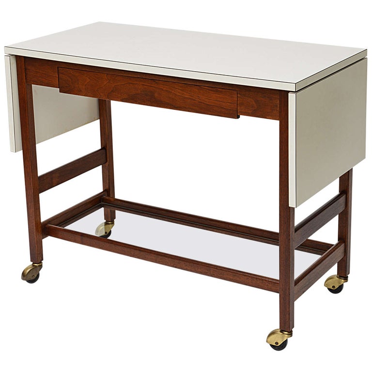 John Stuart 1950s Danish Drop-Leaf Rolling Bar Server For Sale at 1stDibs