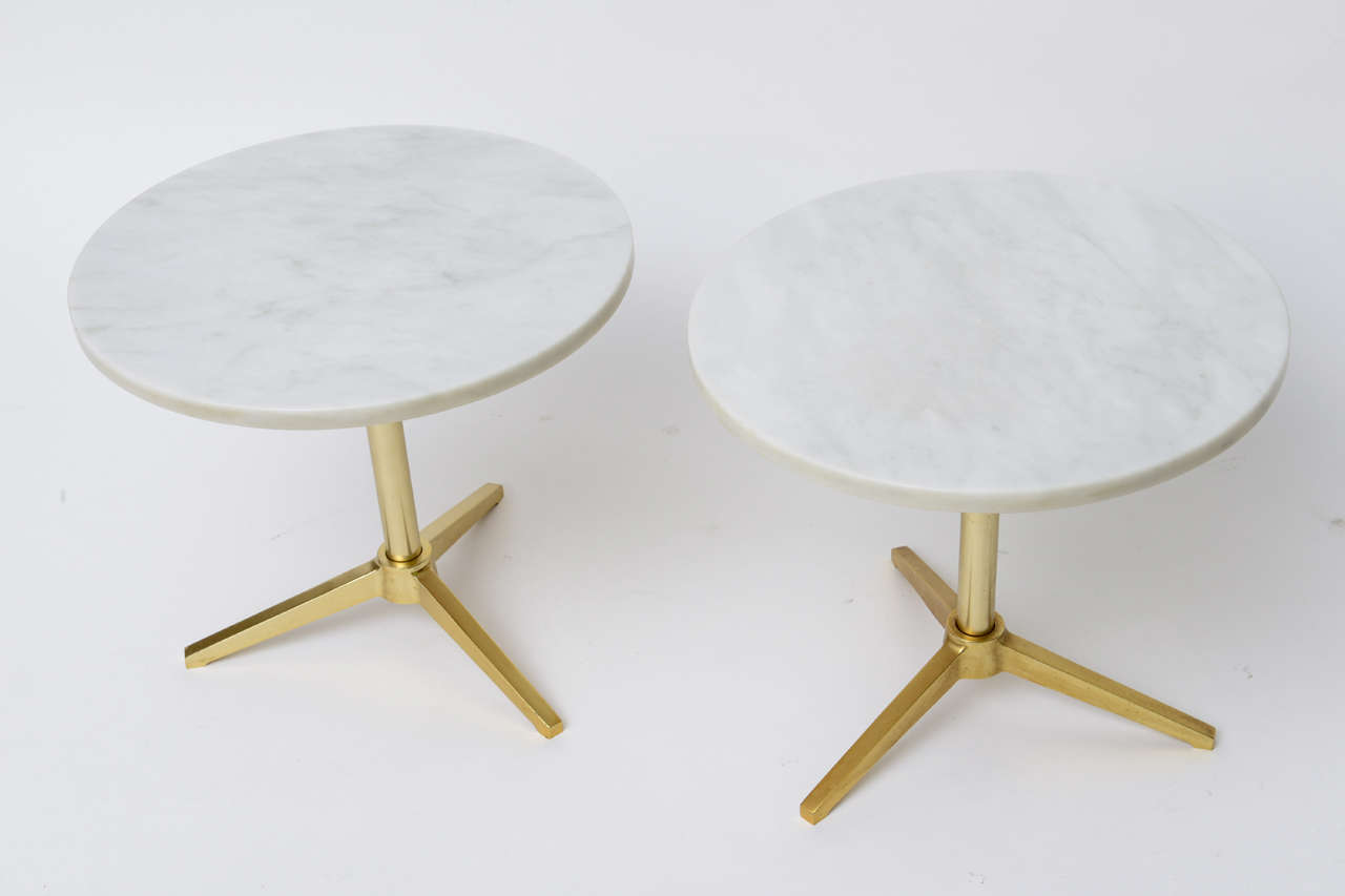 1960s Stellar Italian Marble Top Brass Base Side Tables at 1stDibs