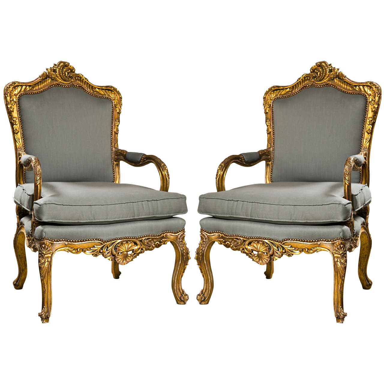 Pair of French Rococo Revival Arm Chairs at 1stDibs