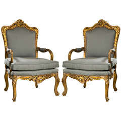 Pair of French Rococo Revival Arm Chairs at 1stDibs
