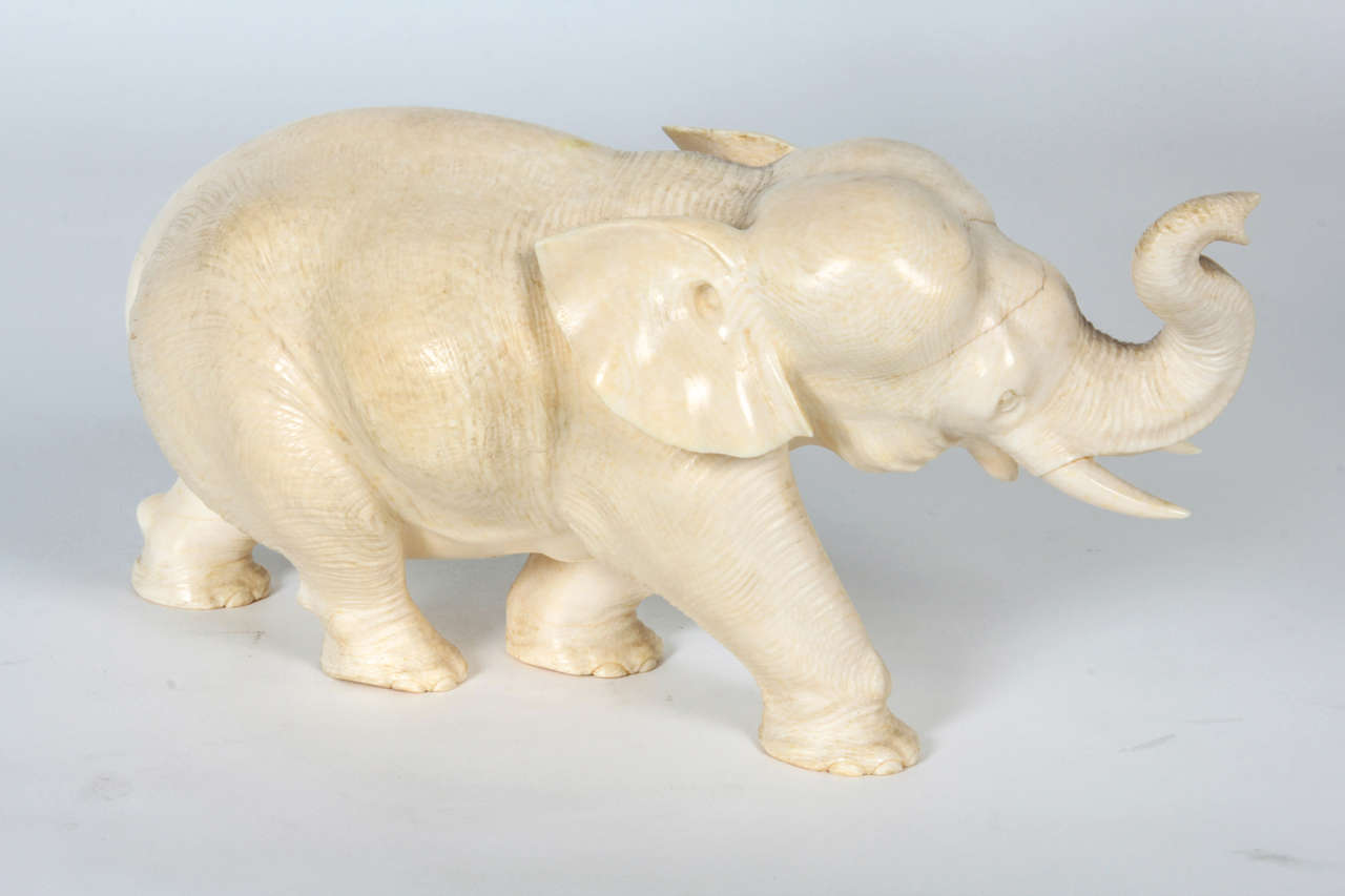Japanese Meiji Period Artist Signed Carved Ivory Elephant Sculpture c ...