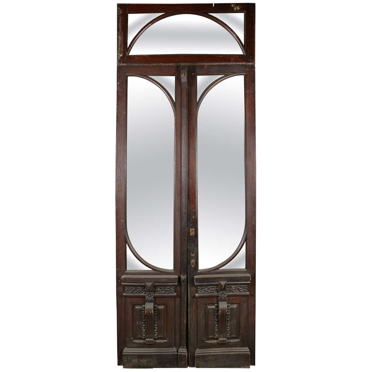Double Door Set with Matching Transom and Beveled Glass Windows at 1stDibs