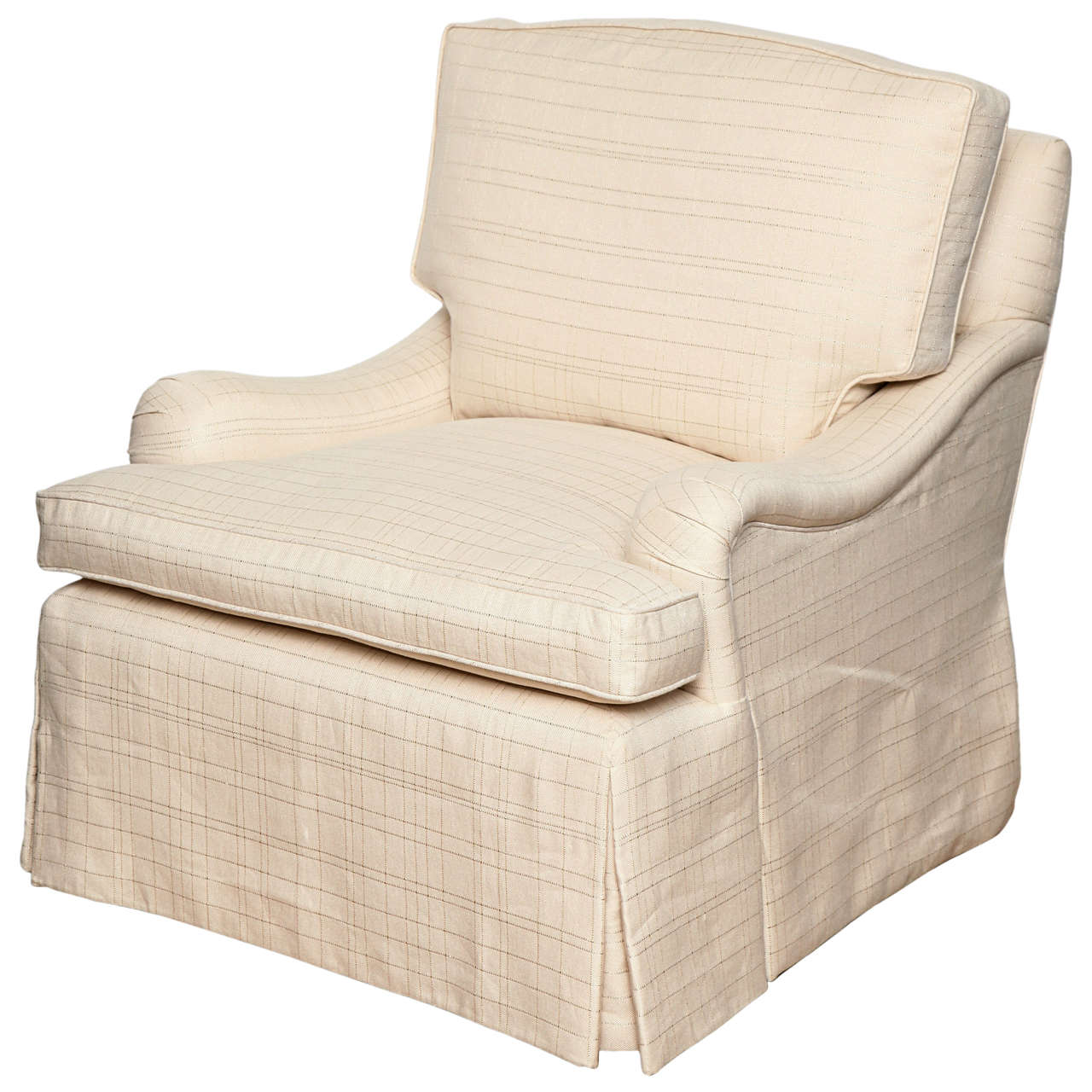 Upholstered Swivel Arm Chair with a Dressmaker Skirt For Sale at 1stDibs