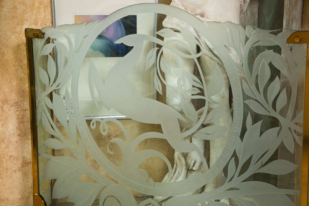 Art Deco Etched Glass Panels / Firescreen by Dennis Abbe at 1stDibs ...