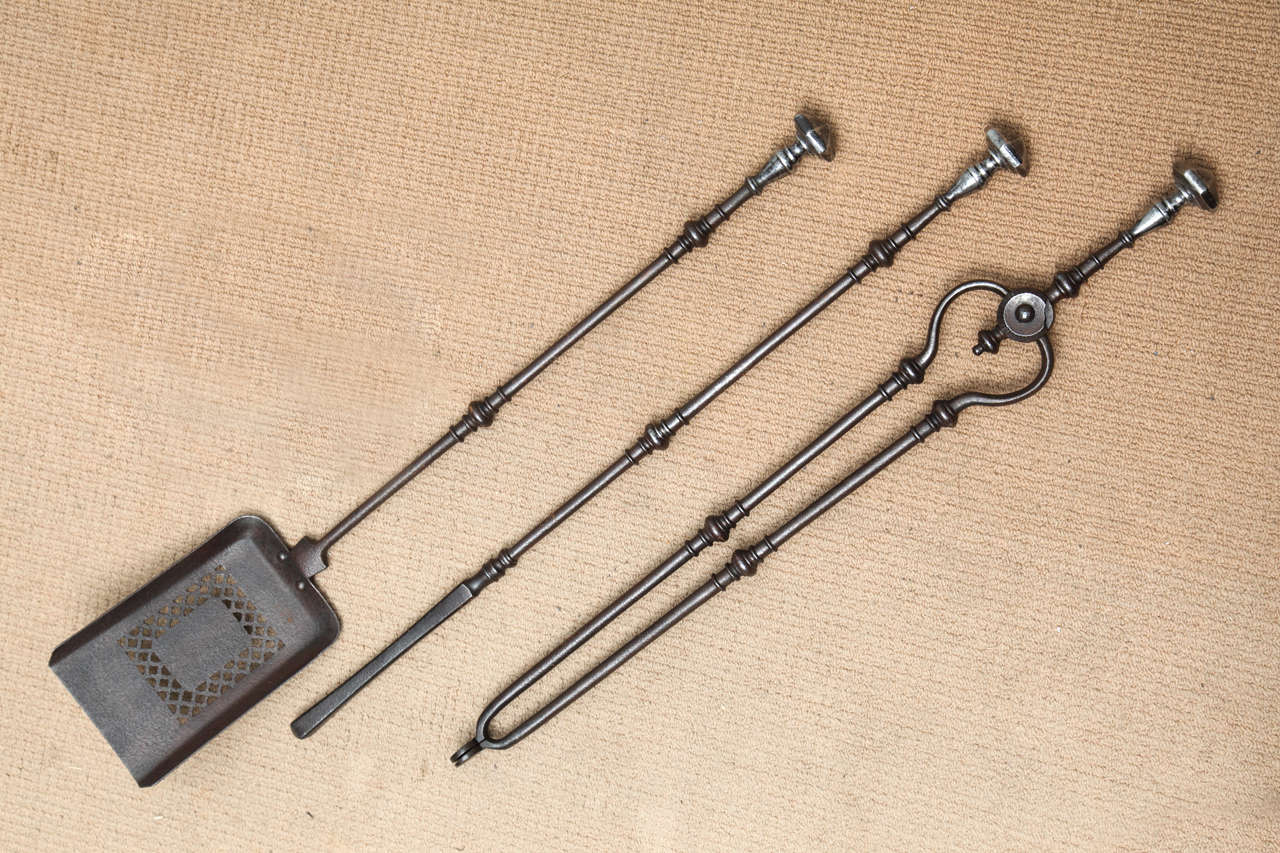 Set of George III Two Tone Steel Fire Tools at 1stDibs
