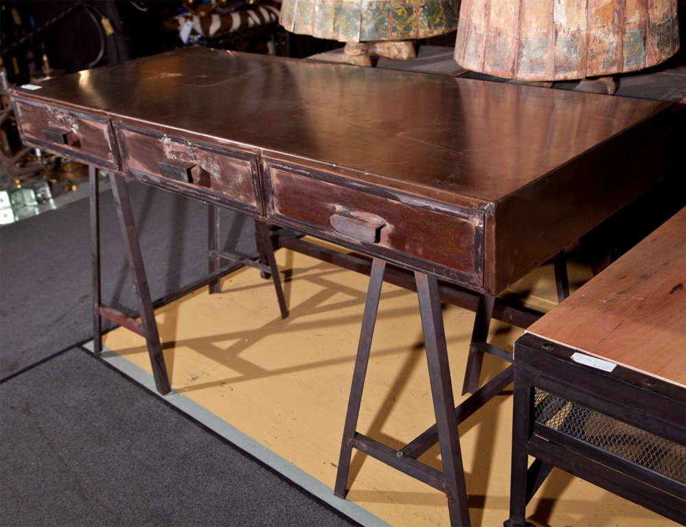 Industrial Metal Trestle Writing Desk at 1stDibs