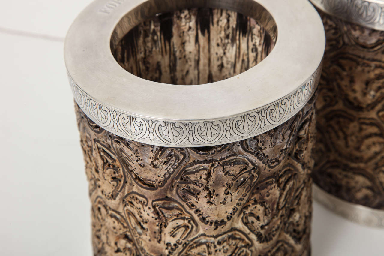 Pair of 19th Century Indian Silver-Mounted Tree Bark Vases at 1stDibs