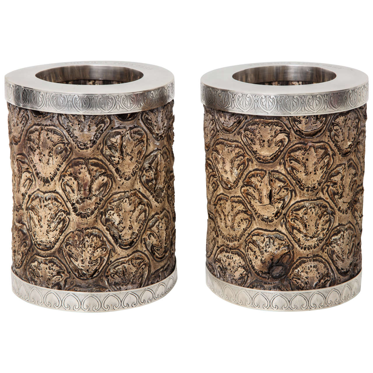 Pair of 19th Century Indian Silver-Mounted Tree Bark Vases at 1stDibs