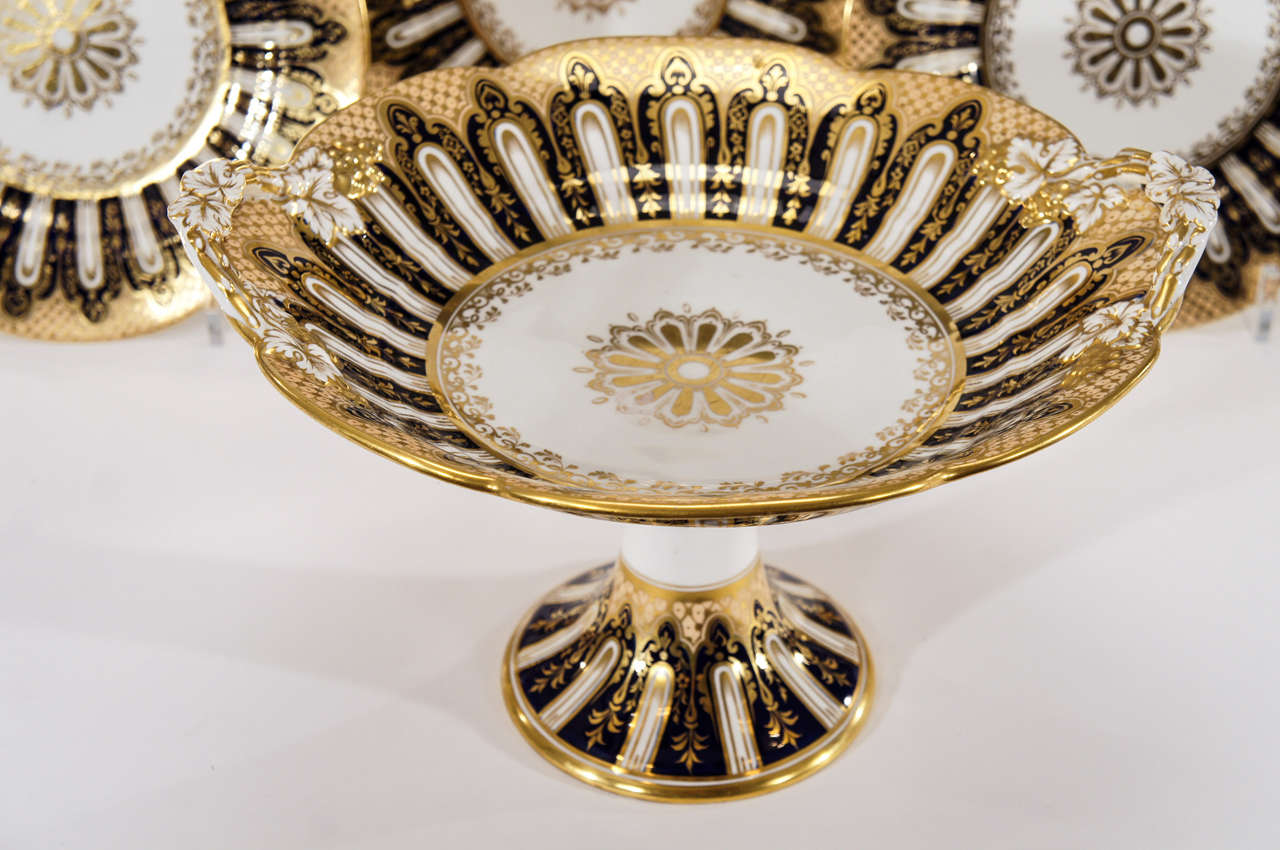 19th Century English Dessert Set Cobalt Blue and Gold with Footed Fruit ...