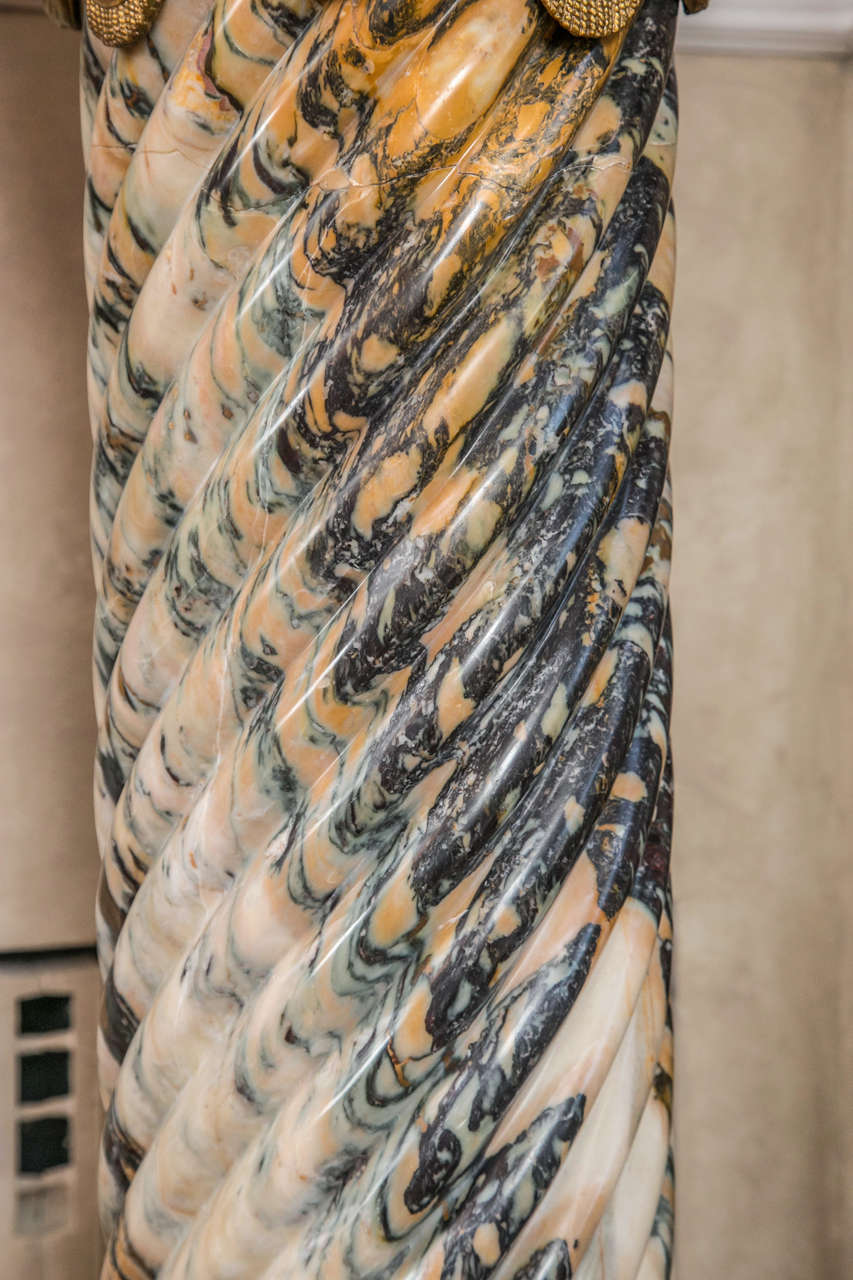 Pair of Palatial Bronze Mounted Twisted Marble Pedestals With Marble ...