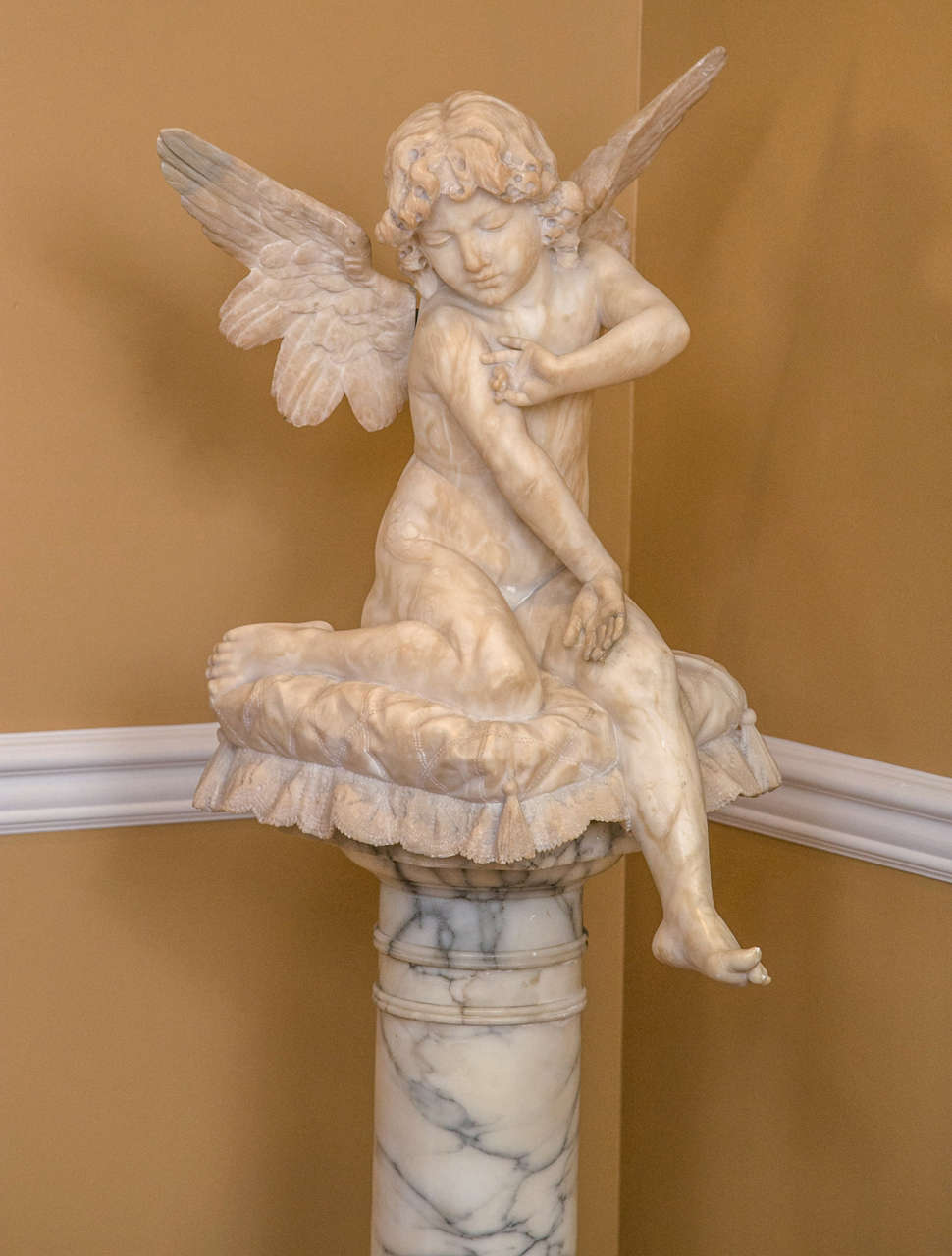 Alabaster Figure Winged Angel Sitting On A Pillow on an Alabaster ...