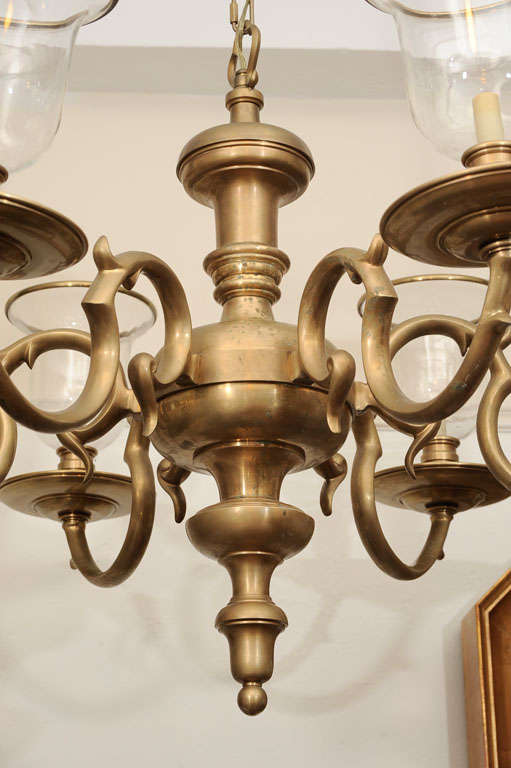 Large Federal Style Six Light Brass Chandelier with Glass Shades at ...