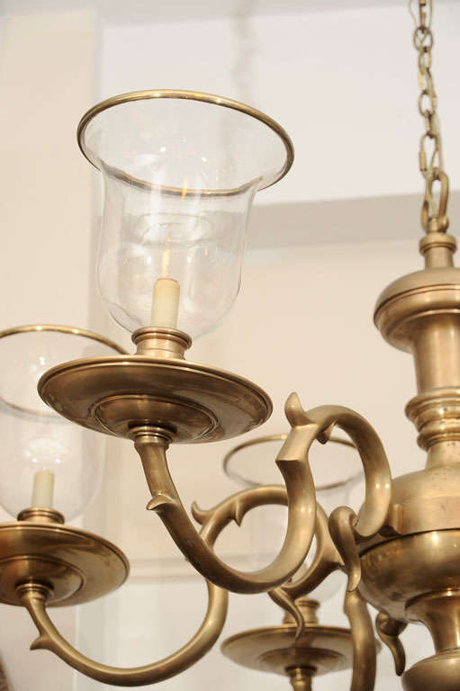 Large Federal Style Six Light Brass Chandelier with Glass Shades at ...