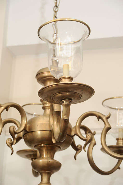 Large Federal Style Six Light Brass Chandelier with Glass Shades at ...