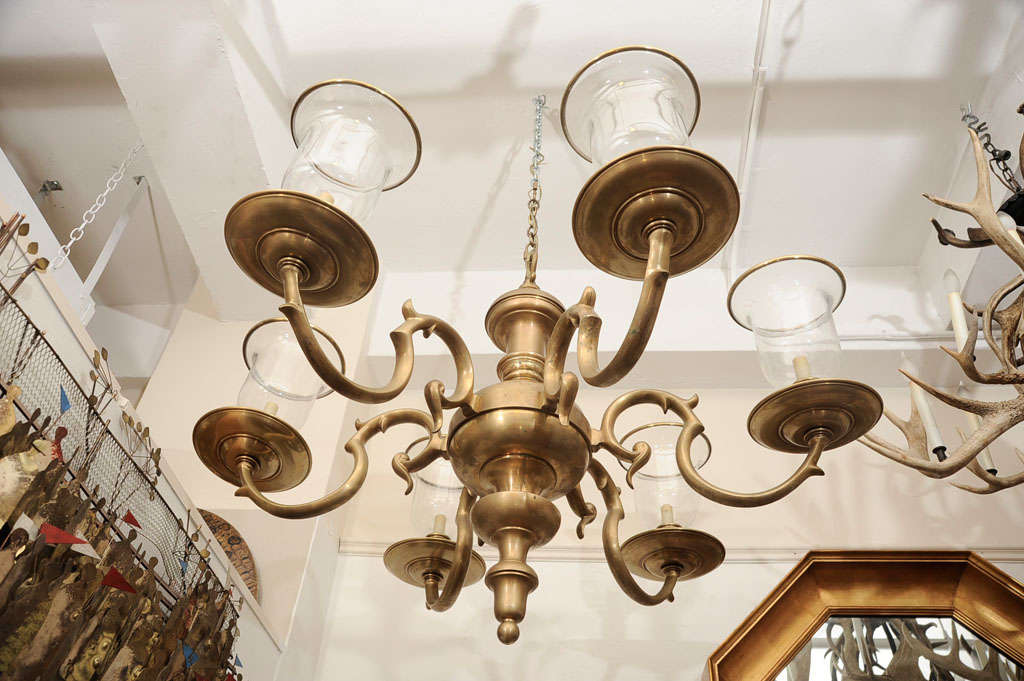 Large Federal Style Six Light Brass Chandelier with Glass Shades at ...