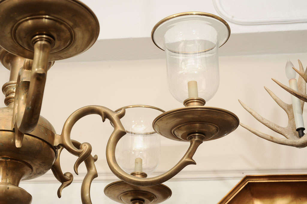 Large Federal Style Six Light Brass Chandelier with Glass Shades at ...