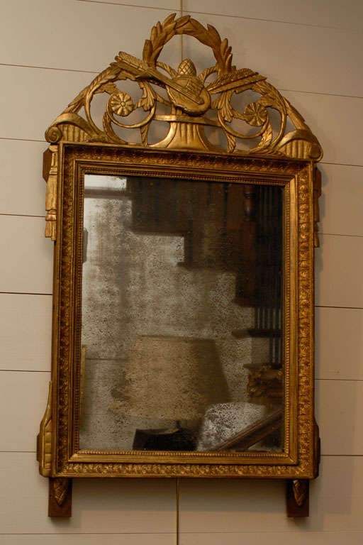 French Louis XVI Period Late 18th Century Giltwood Mirror with Carved ...