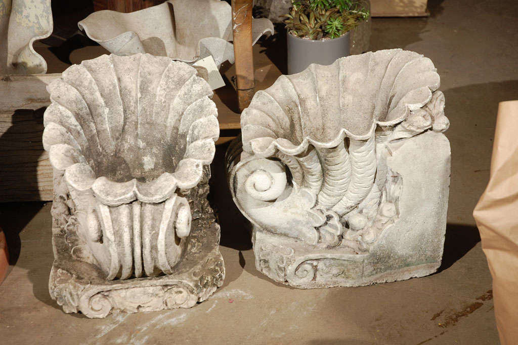 Pair of Cast Concrete Shell Shaped Planter at 1stDibs