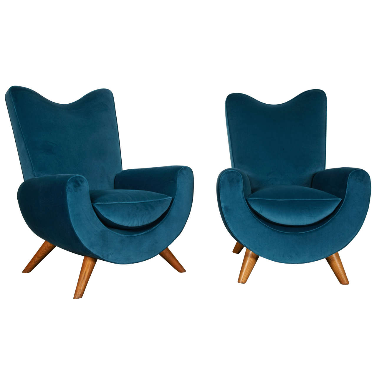 Jean Royère, Pair of Velvet and Oak Armchairs, "Ambassador" For Sale at ...