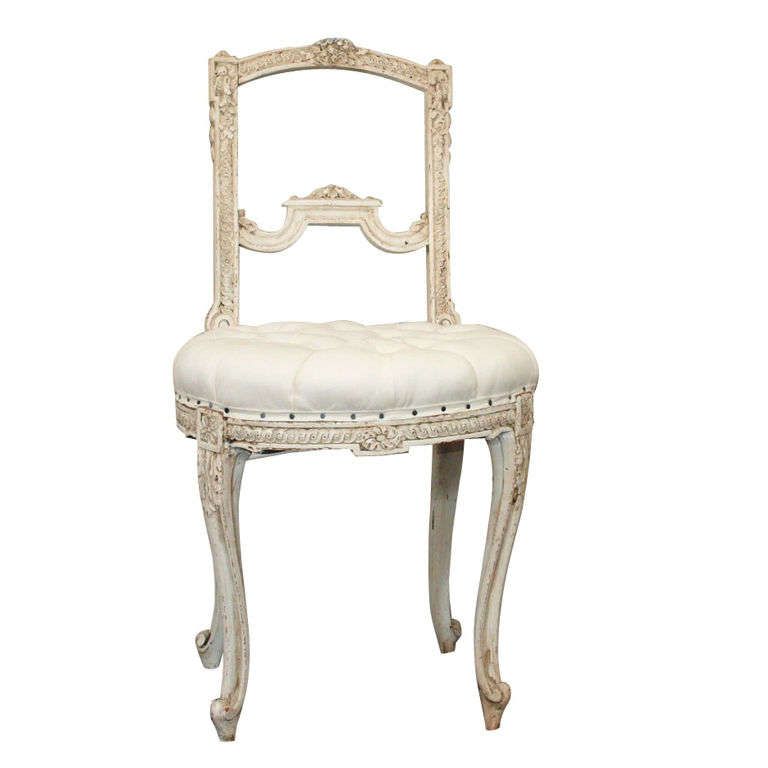 Tufted French Louis XV Painted Parlor Chair at 1stDibs