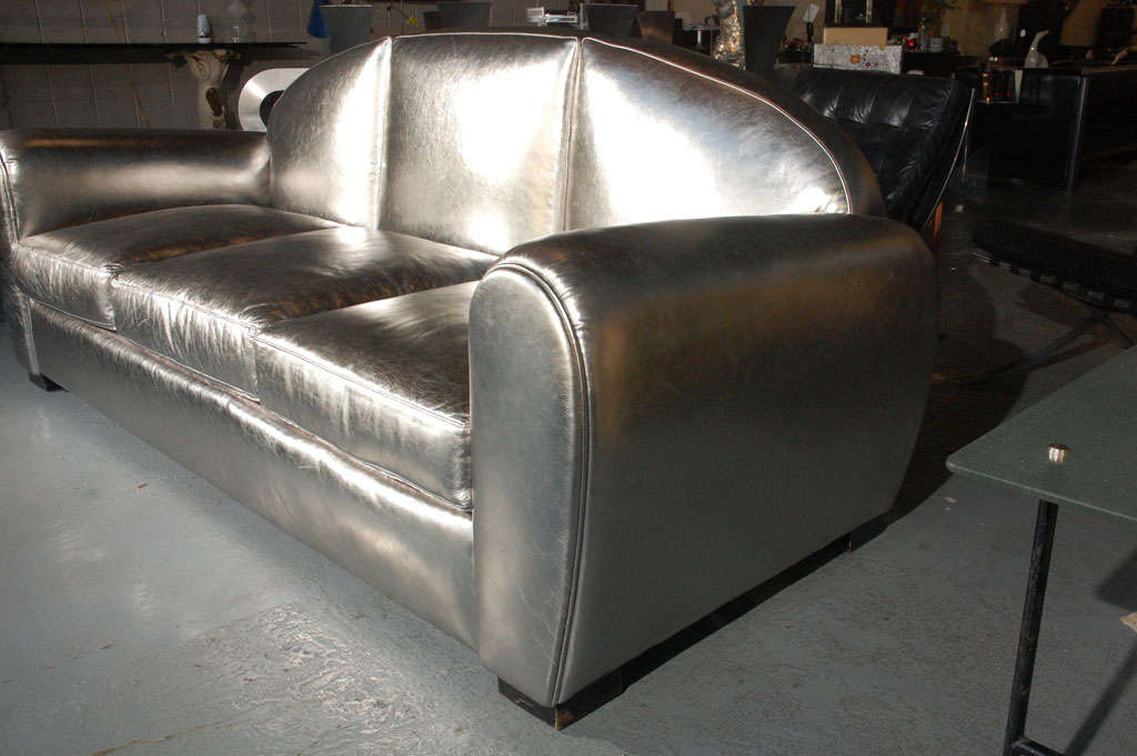 1950s French Leather Sofa by Jacques Adnet at 1stDibs | metallic silver ...