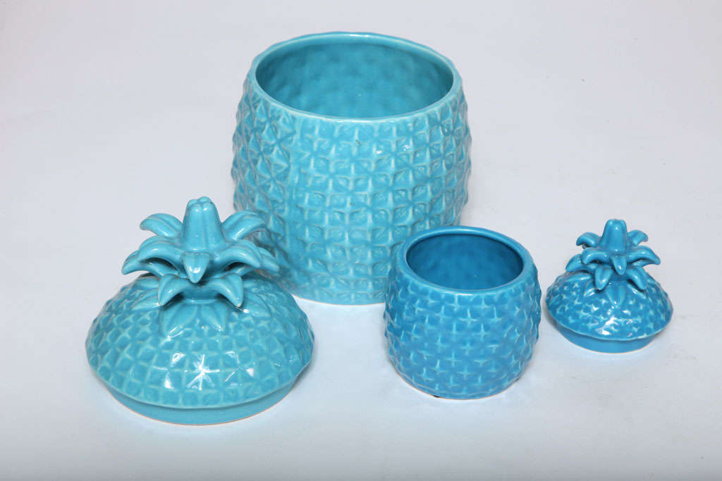 Pair of Turquoise Ceramic Pineapple Lidded Containers at 1stDibs