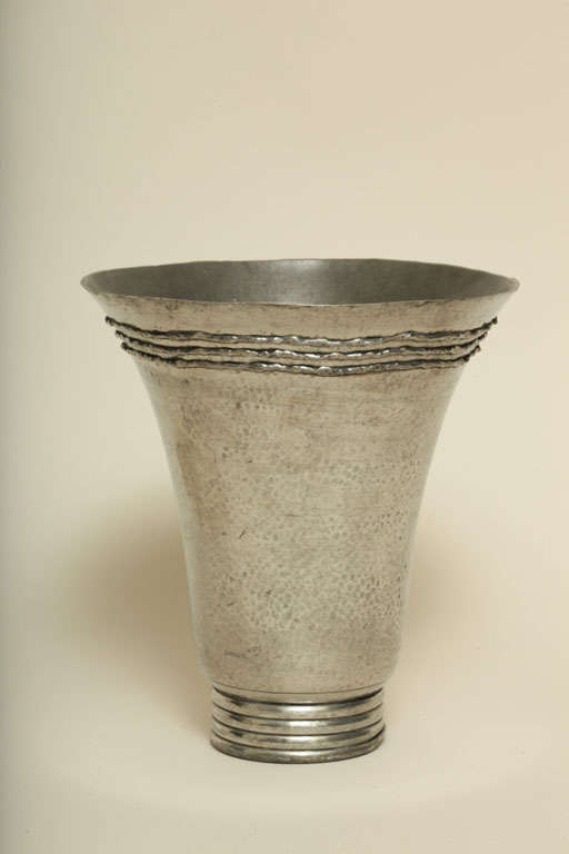 René Delavan French Art Deco Hammered Pewter Vase For Sale at 1stDibs