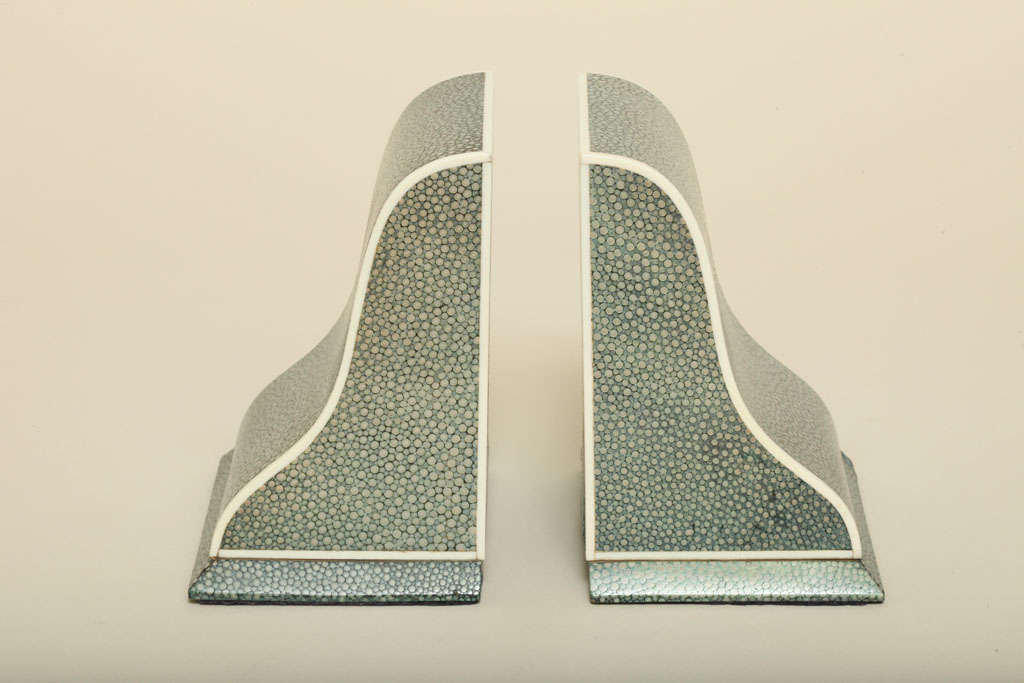 English Art Deco Shagreen and Ivory Bookends at 1stDibs