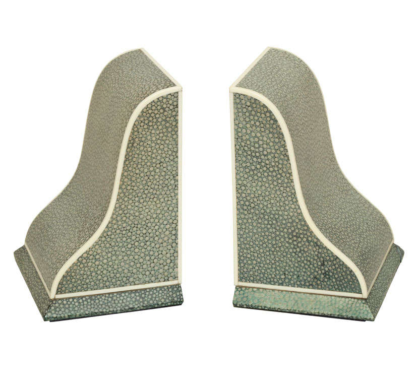 English Art Deco Shagreen and Ivory Bookends at 1stDibs