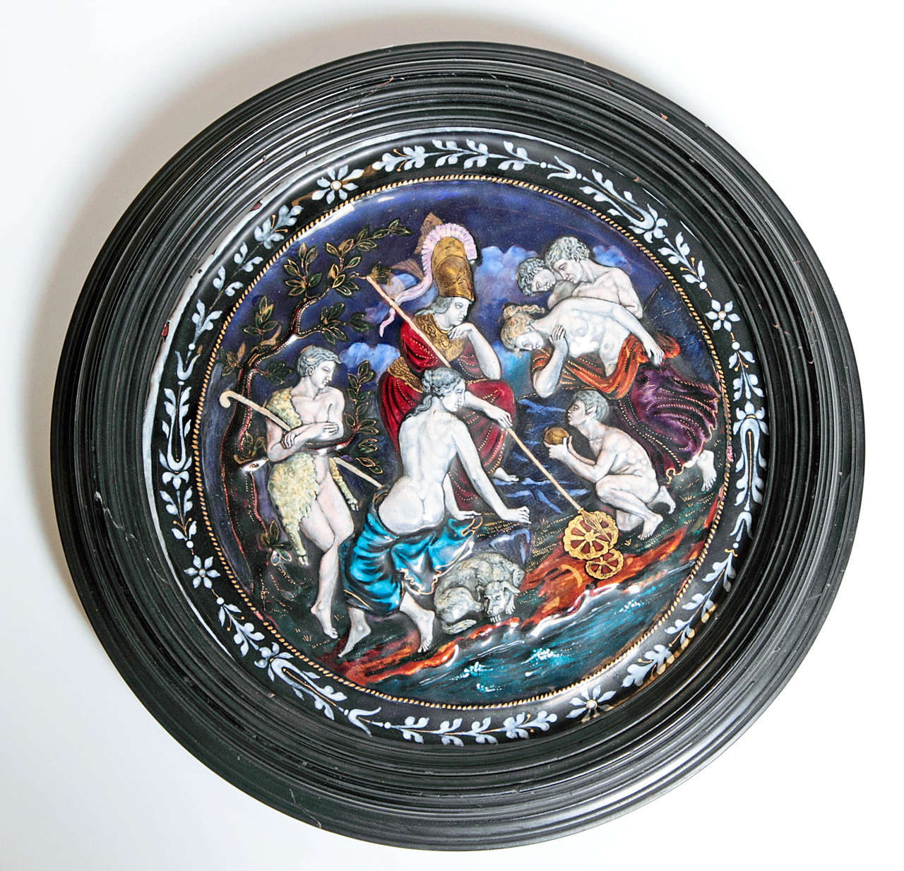 19th c. French Limoges Polychromed Enamel Tondo For Sale at 1stDibs