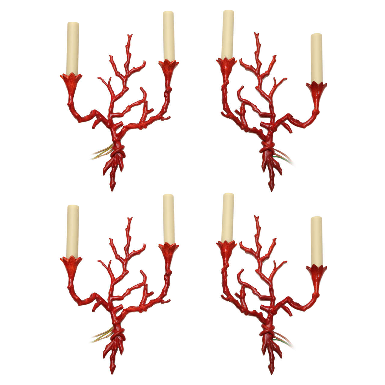 Coral Motif Lacquered Bronze Sconces For Sale at 1stDibs