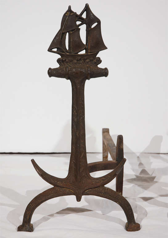 19THC ORIGINAL NAUTICAL SHIP and ANCOR IRON ANDIRONS at 1stDibs