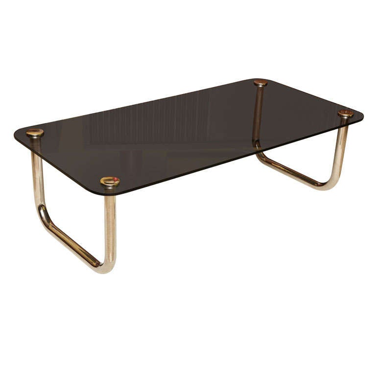 Smart Long Glass and Nickel Sled Leg Coffee Table at 1stDibs
