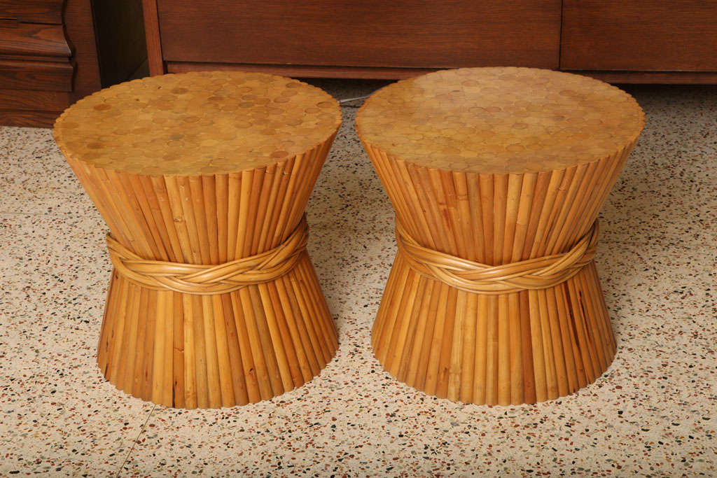 Smart Rattan Sheaf of Wheat Side Tables at 1stDibs