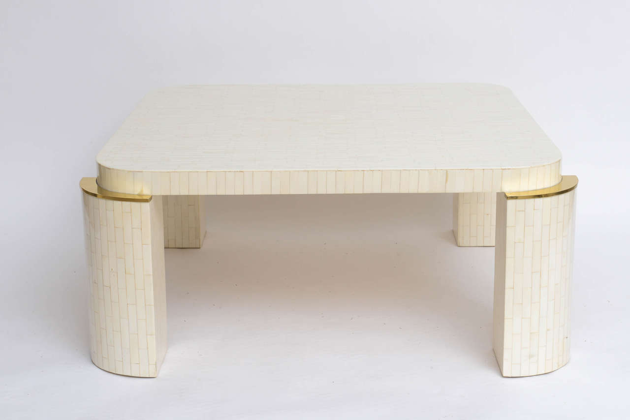 Bone Inlay Cocktail Table with Brass Corner Caps at 1stDibs