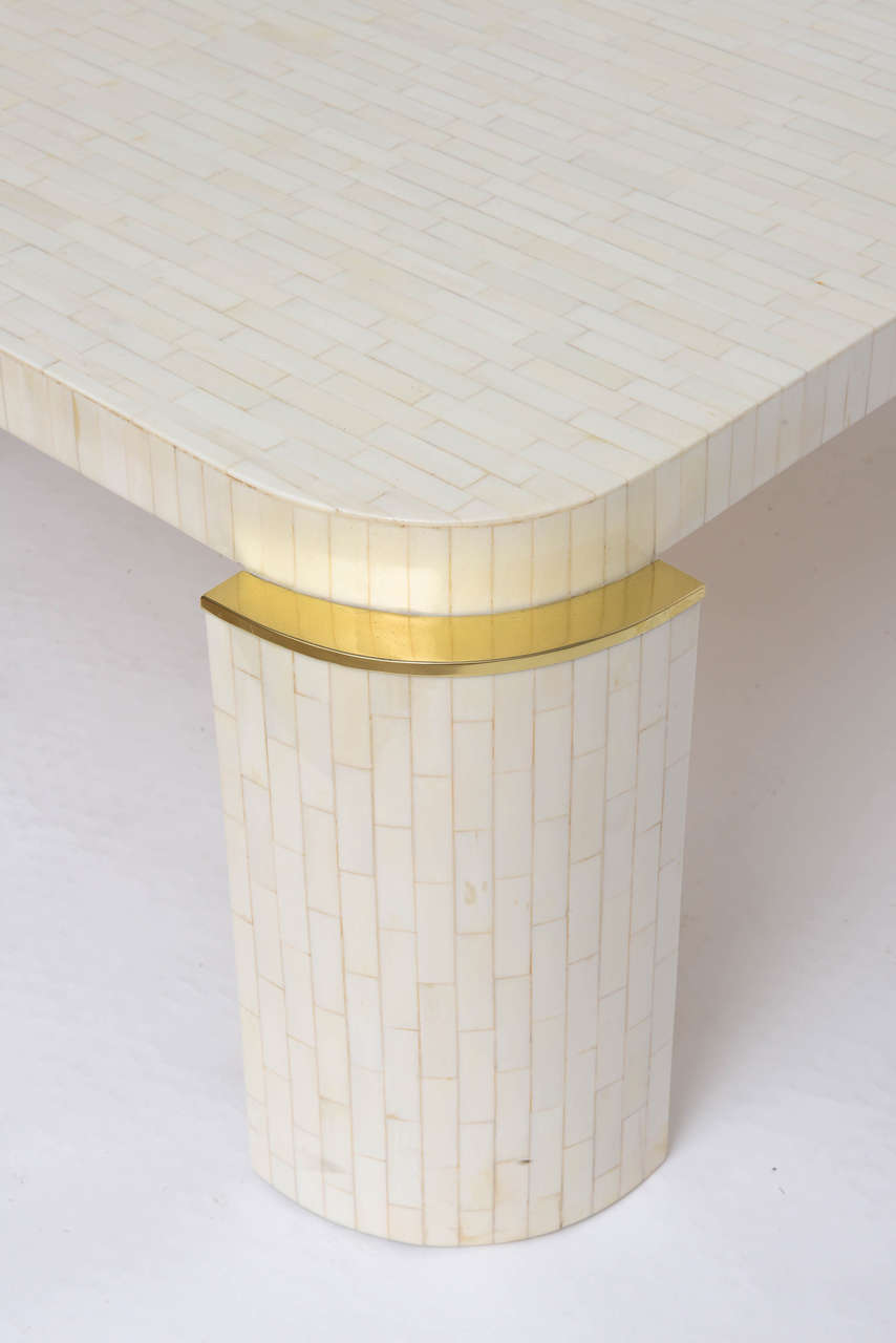 Bone Inlay Cocktail Table with Brass Corner Caps at 1stDibs