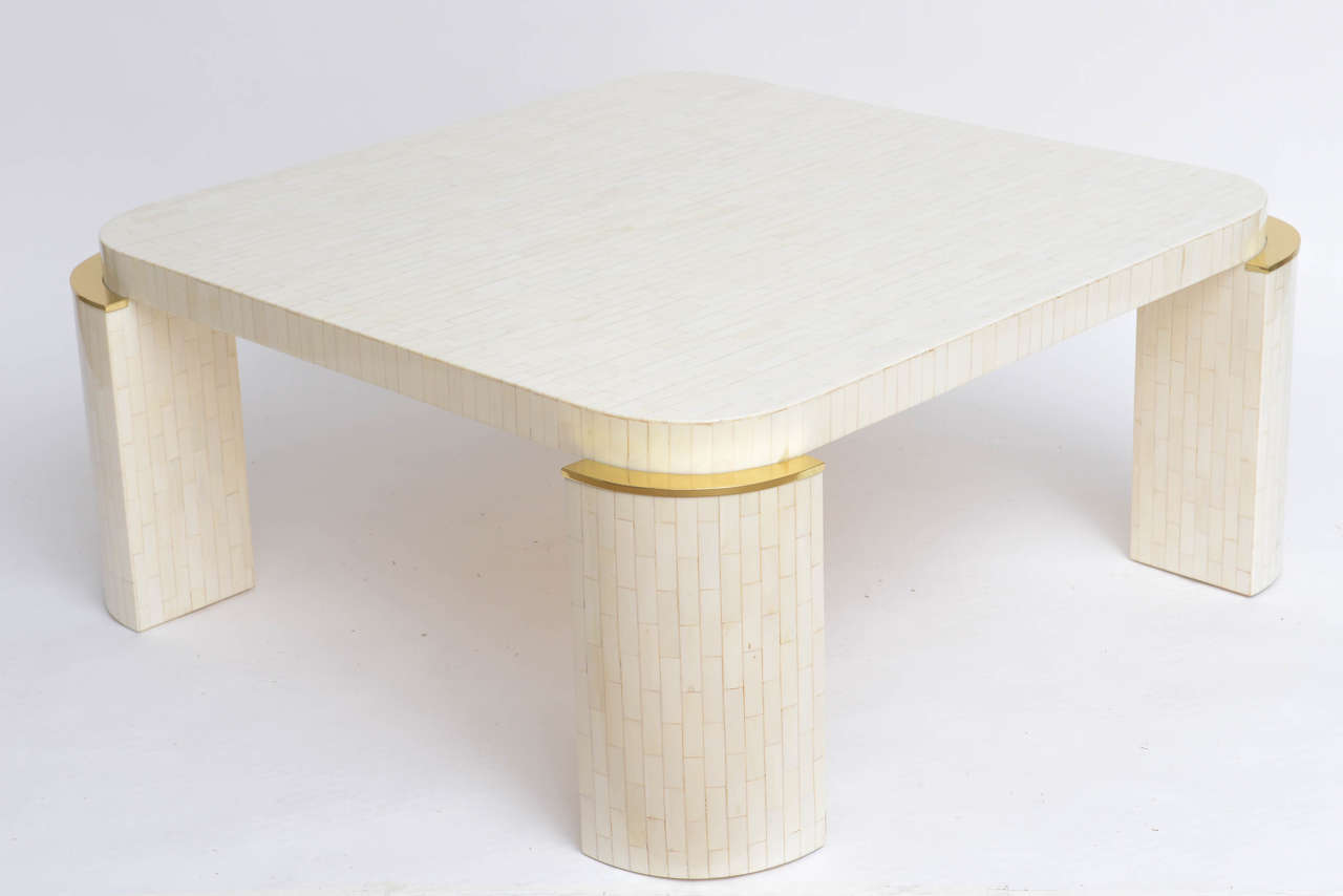 Bone Inlay Cocktail Table with Brass Corner Caps at 1stDibs