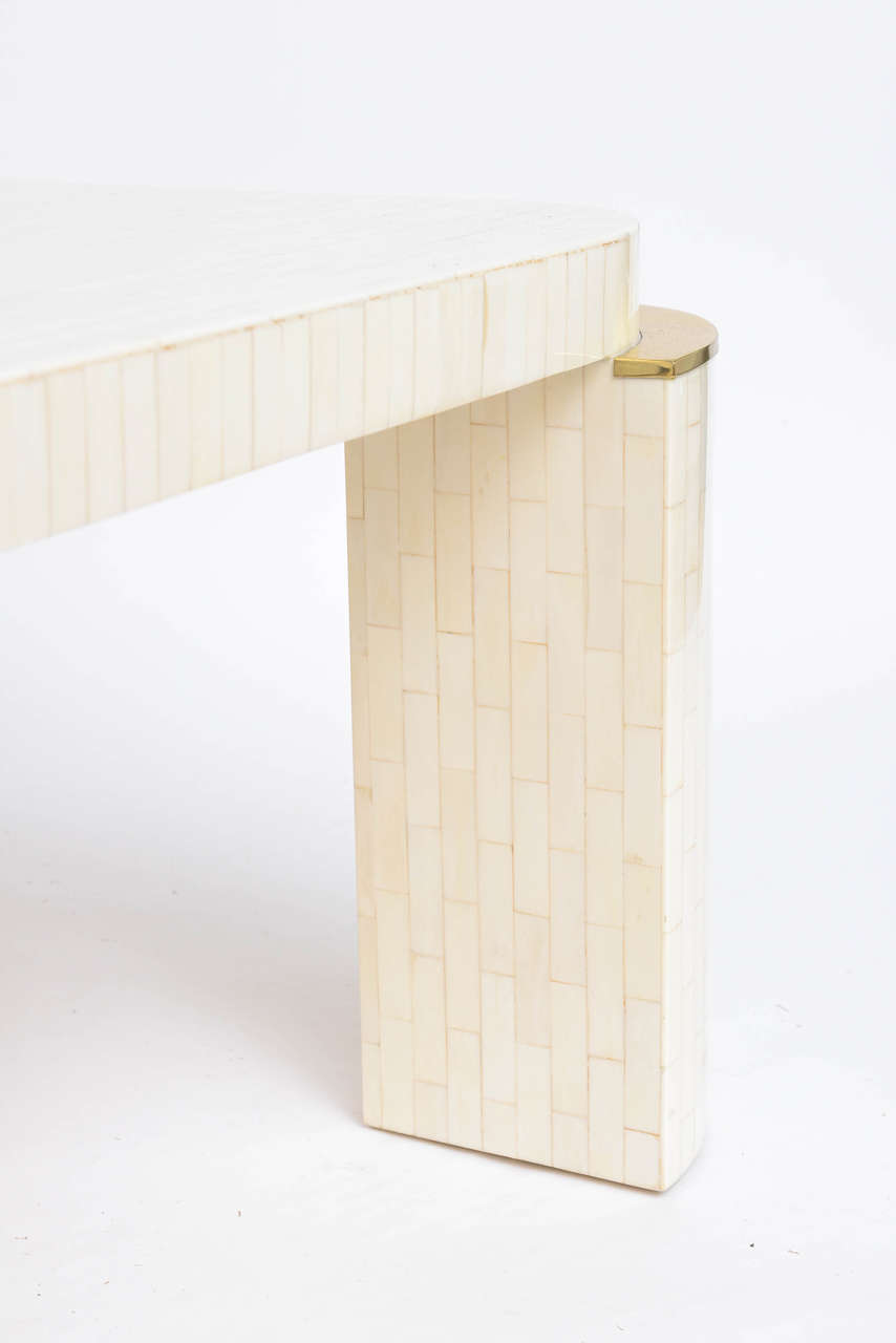 Bone Inlay Cocktail Table with Brass Corner Caps at 1stDibs