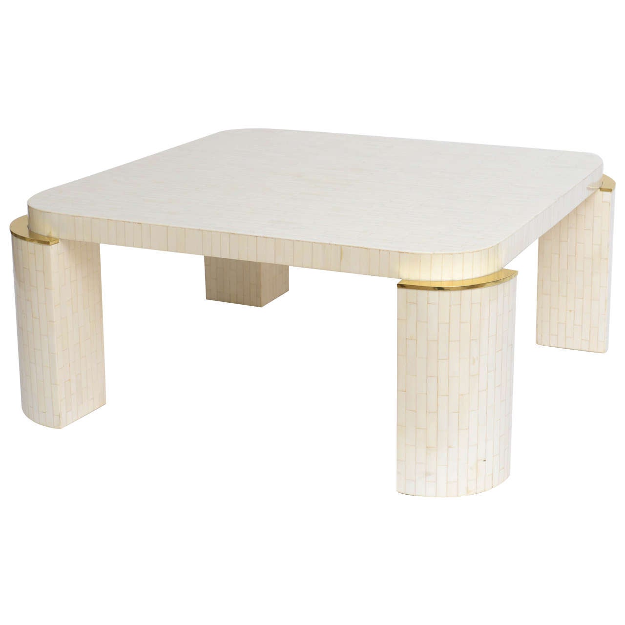 Bone Inlay Cocktail Table with Brass Corner Caps at 1stDibs