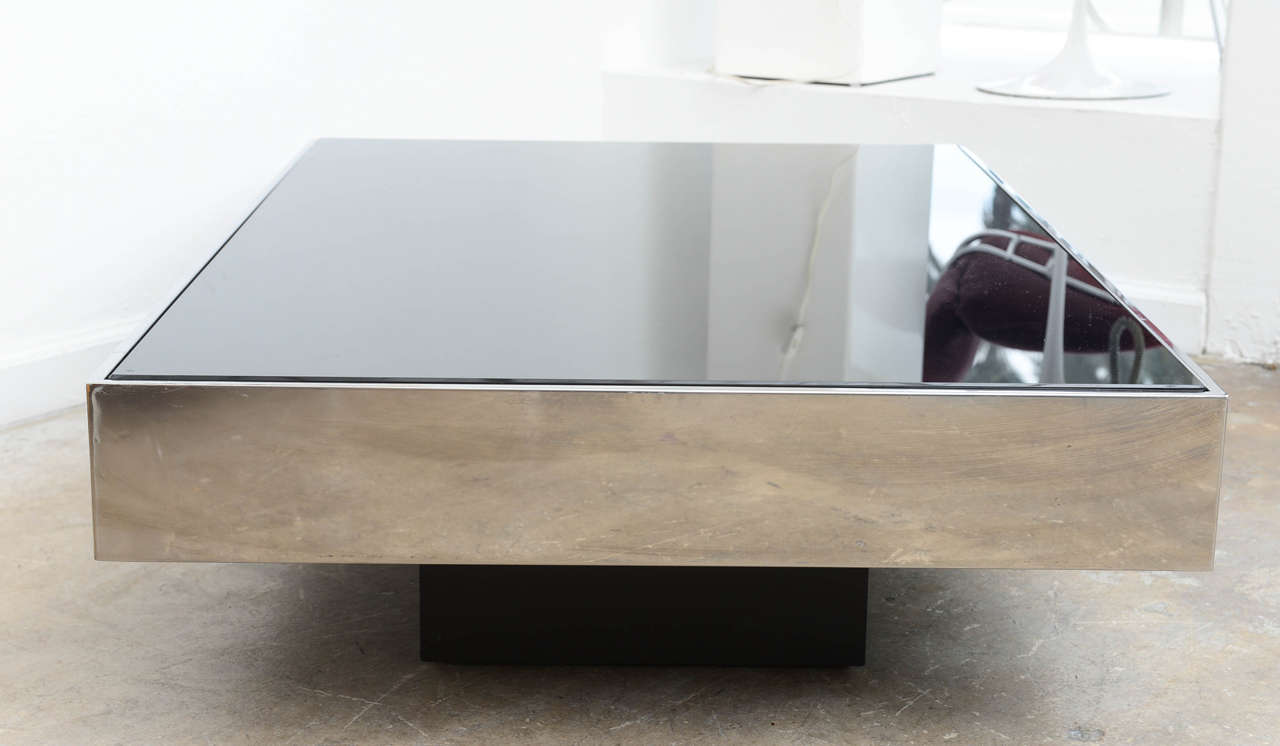 1970s Willy Rizzo Metal and Glass Floating Minimalist Coffee Table For ...