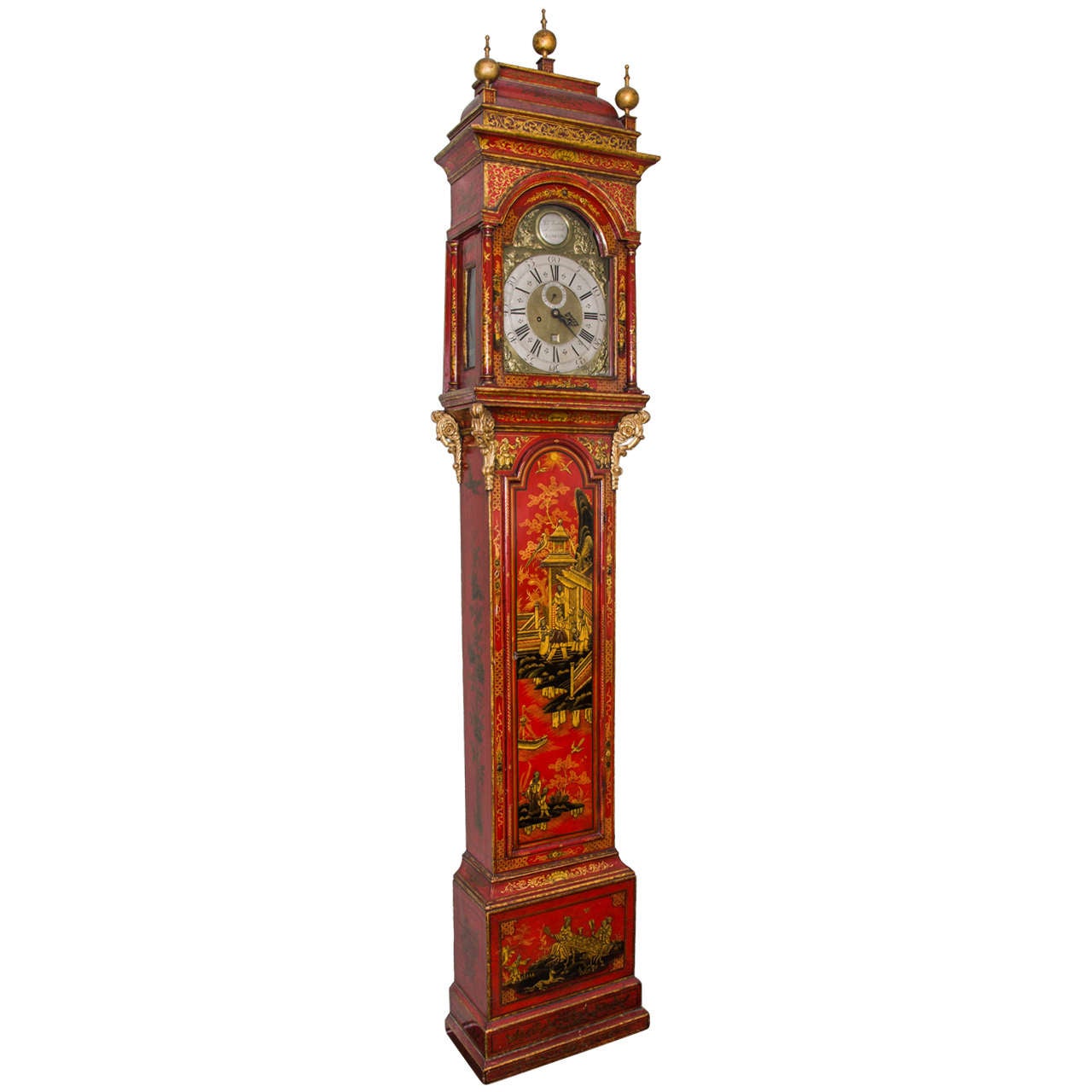 Large-Scale George II Red Lacquer Longcase Clock at 1stDibs