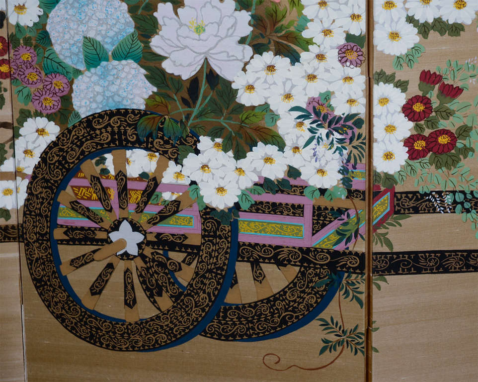 Vintage Japanese "Flower Cart" Folding Screen For Sale at 1stDibs ...