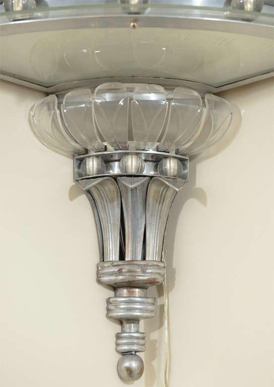 Pair of Art Deco Corner Sconces with Glass Detailing at 1stDibs