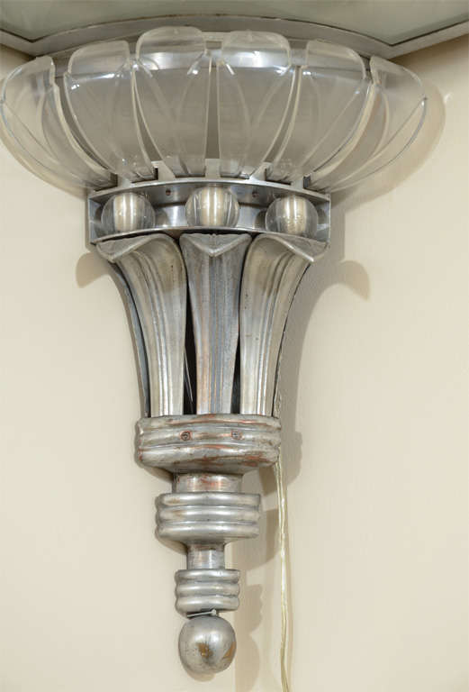 Pair of Art Deco Corner Sconces with Glass Detailing at 1stDibs